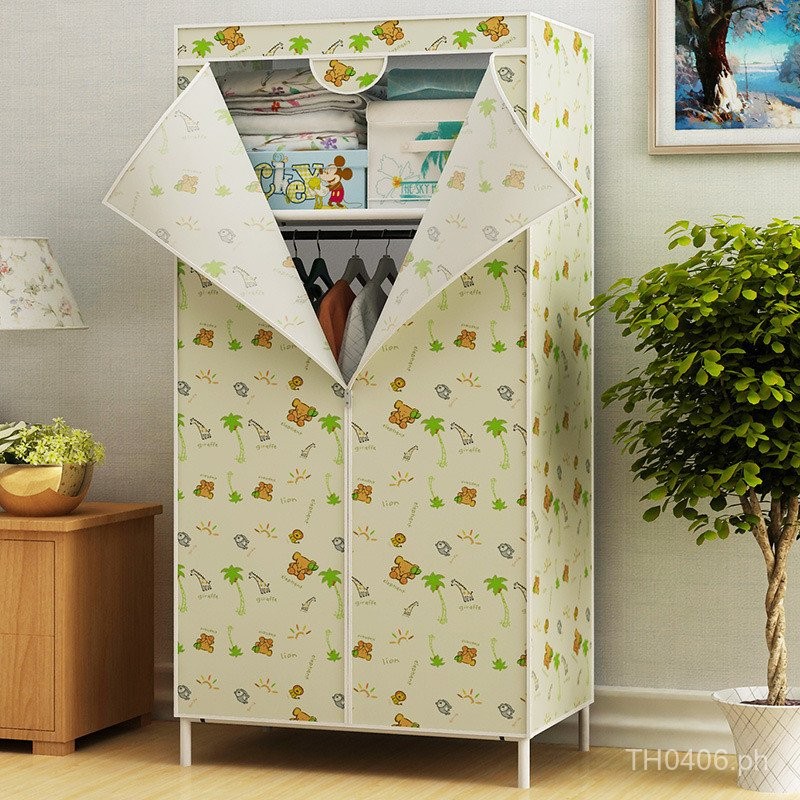 Reinforced Double Zipper Steel Pipe Wardrobe Simple Fabric Wardrobe ...