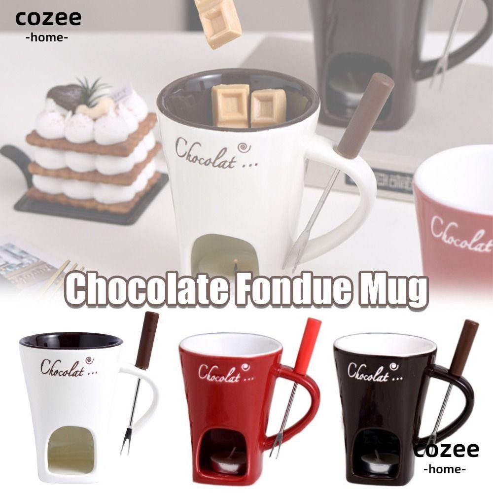 COZEE Chocolate Melting Mug, with Forks Ceramics Chocolate Fondue Mug ...