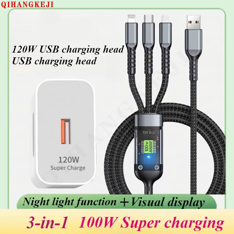 3 in 1 charger with adaptor USB 120W Super fast charging cable 100W See ...