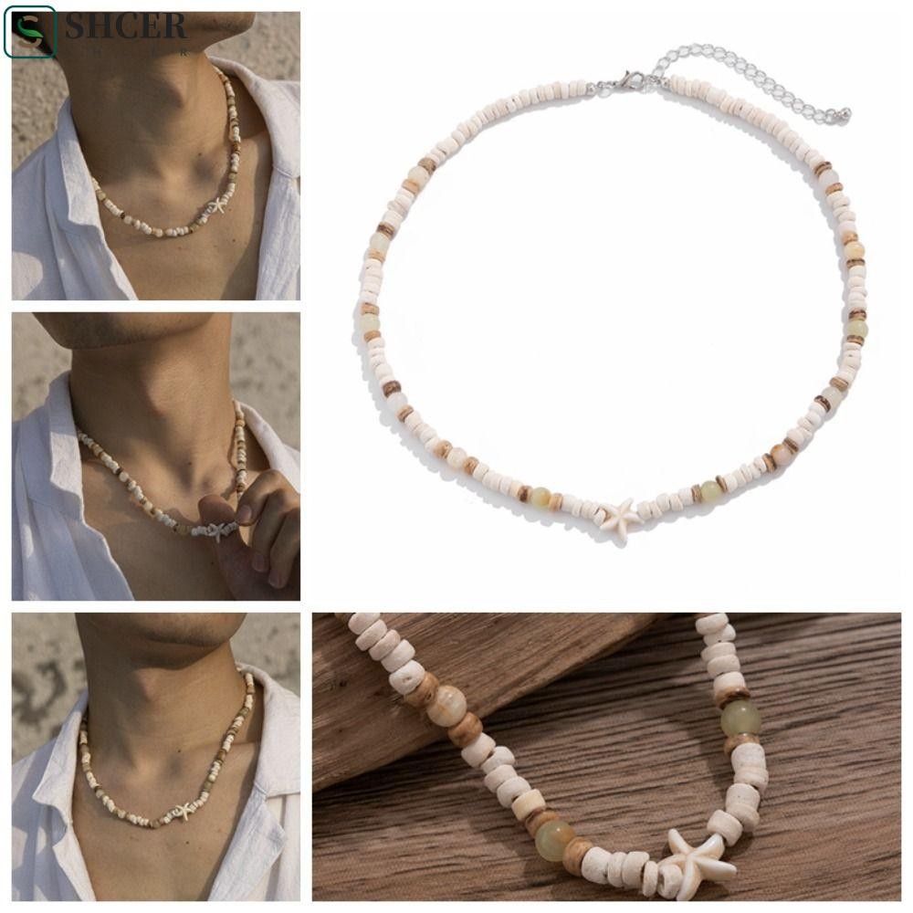 SHCER Coconut-husk Necklace, Wood Beads Bohemian Starfish Choker ...