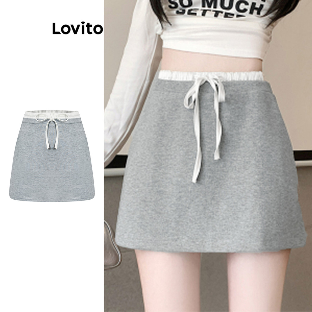 Lovito Women Casual Plain Drawstring Colorblock Skirts L108ED301 ...