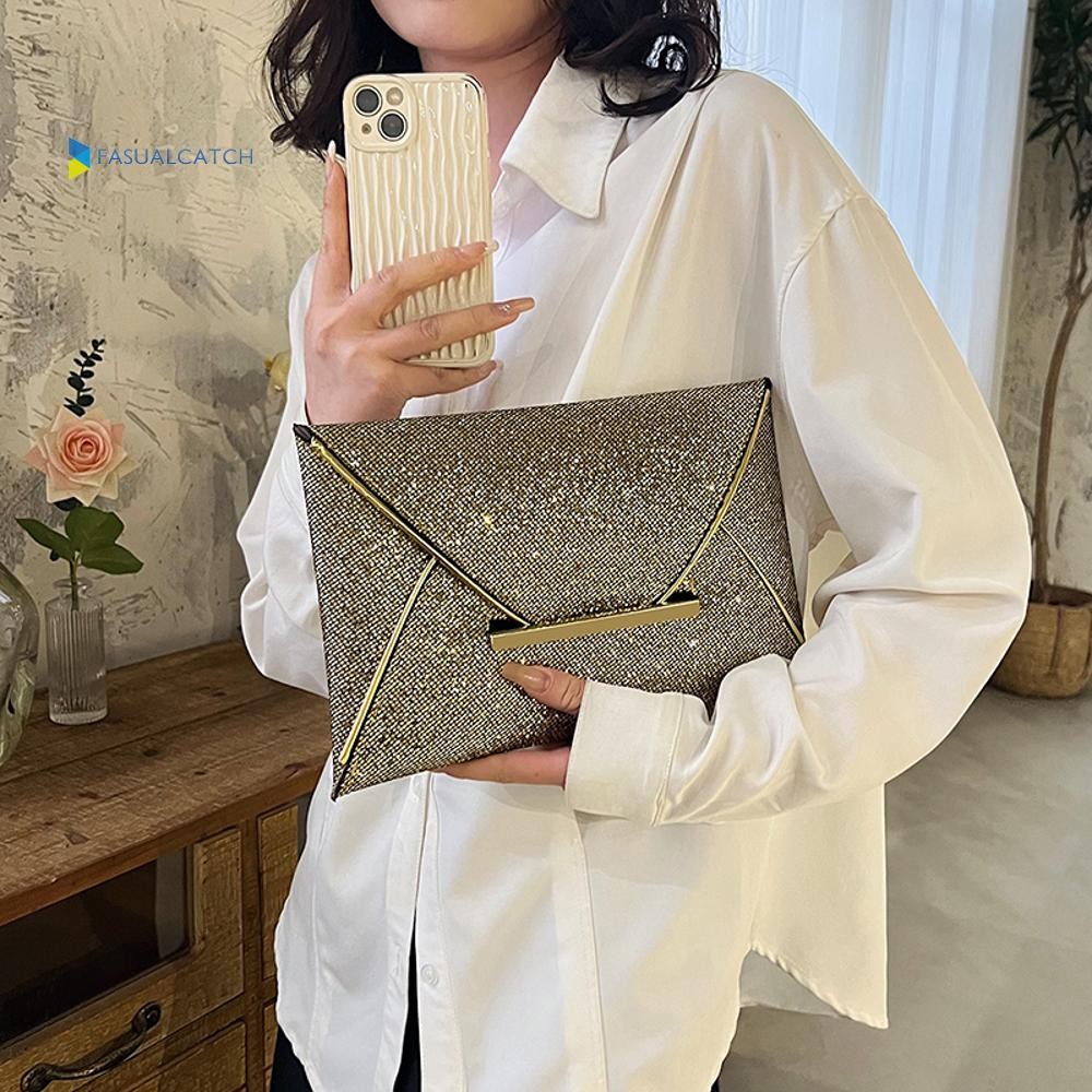 Women Envelope Evening Bag Solid Color Glitter Party Bag Sequins ...