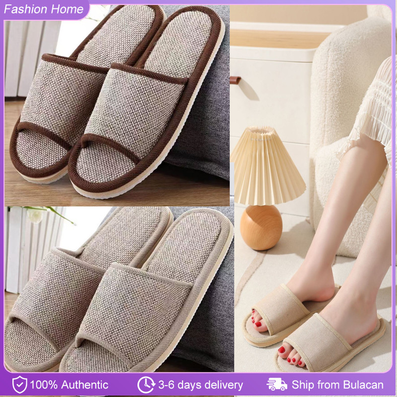 1 Pair Linen Slippers Spring Summer Solid Color Indoor Slippers For ...