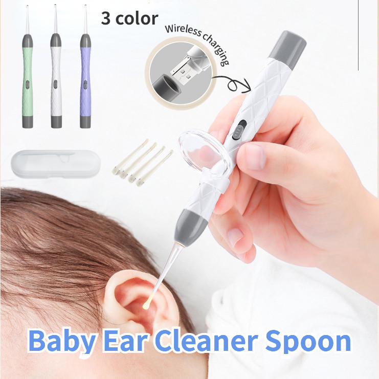 Baby Ear Cleaner Spoon LED Flash Light Child Ears Cleaning Earwax Spoon ...