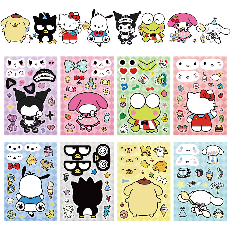 8Sheets Cute Cartoon Sanrio Mymelody HelloKitty Kuromi DIY Stickers for ...