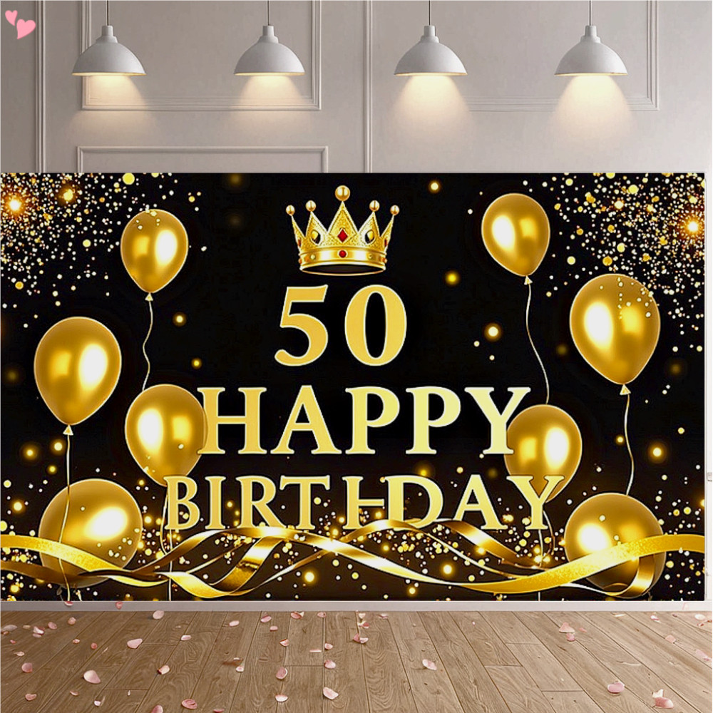50th Birthday Backdrop, Happy 50th Birthday Decorations for Men Black ...