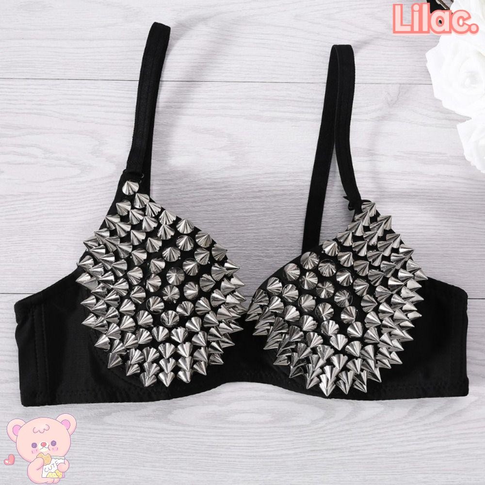 LILAC Women's Bras, Silver Rivets Punk Rave Bralette Lingerie, Fashion ...