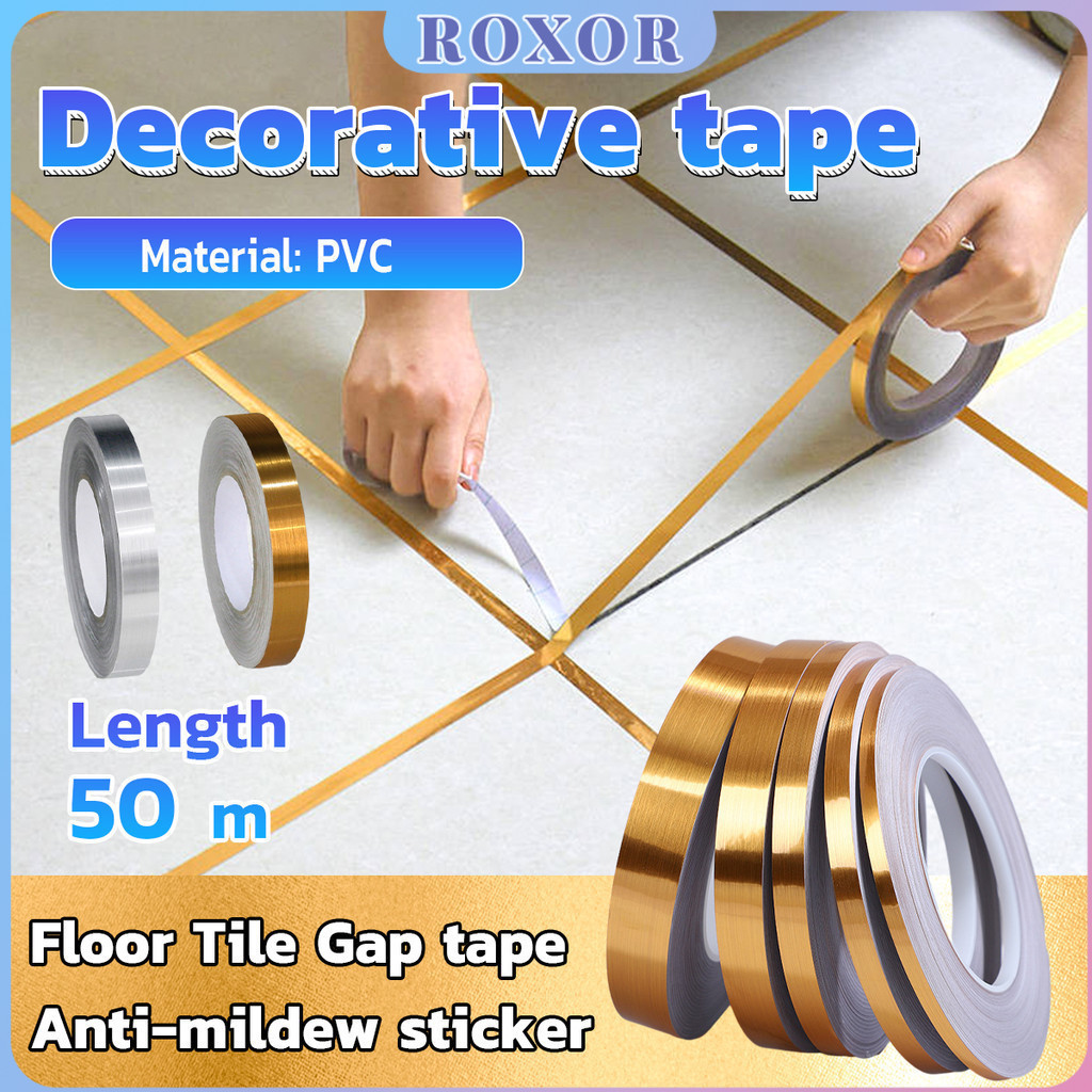 ROXOR 50M Floor Tile Gap Tape Wall Tile Strip Seam Sticker Gold/Silver ...