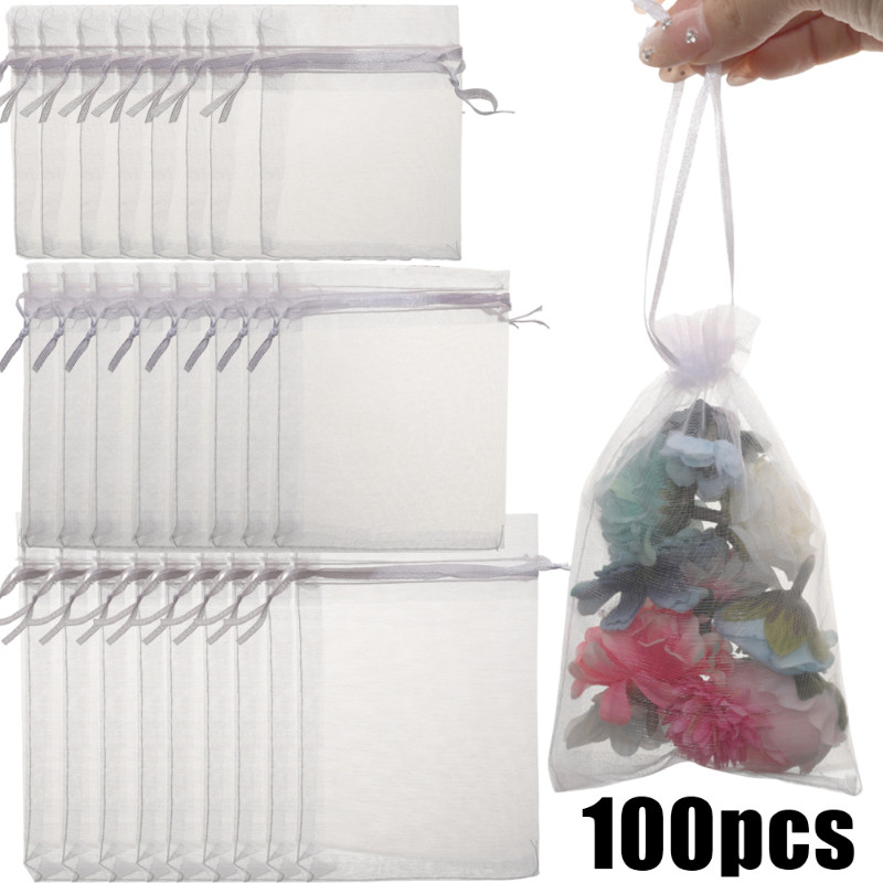 100Pcs Mesh Transparent Organza Favor Bags Packaging Pocket Jewelry ...