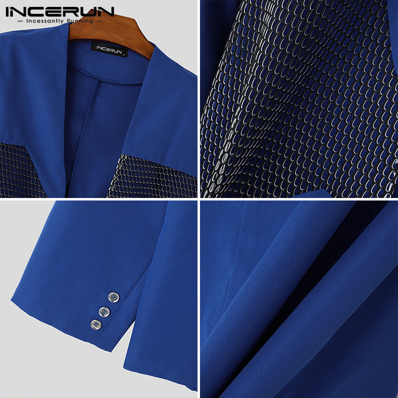 INCERUN Men Vintage Hollow Mesh Patchwork Long Sleeve Casual Blazer ...