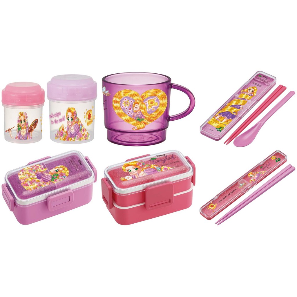 Skater Lunch Box 2 Tiers 600ml for Women Antibacterial Fluffy Dome Lid Rapunzel on the Tower ...