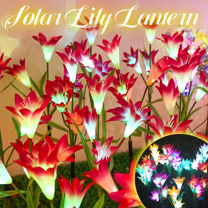 Solar Lily LED Ground Plug Flower Lamp Outdoor Garden Christmas Decor ...