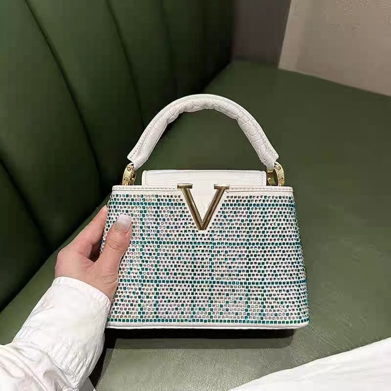 European American Genuine Leather High-End Diamond Handbag New Style ...