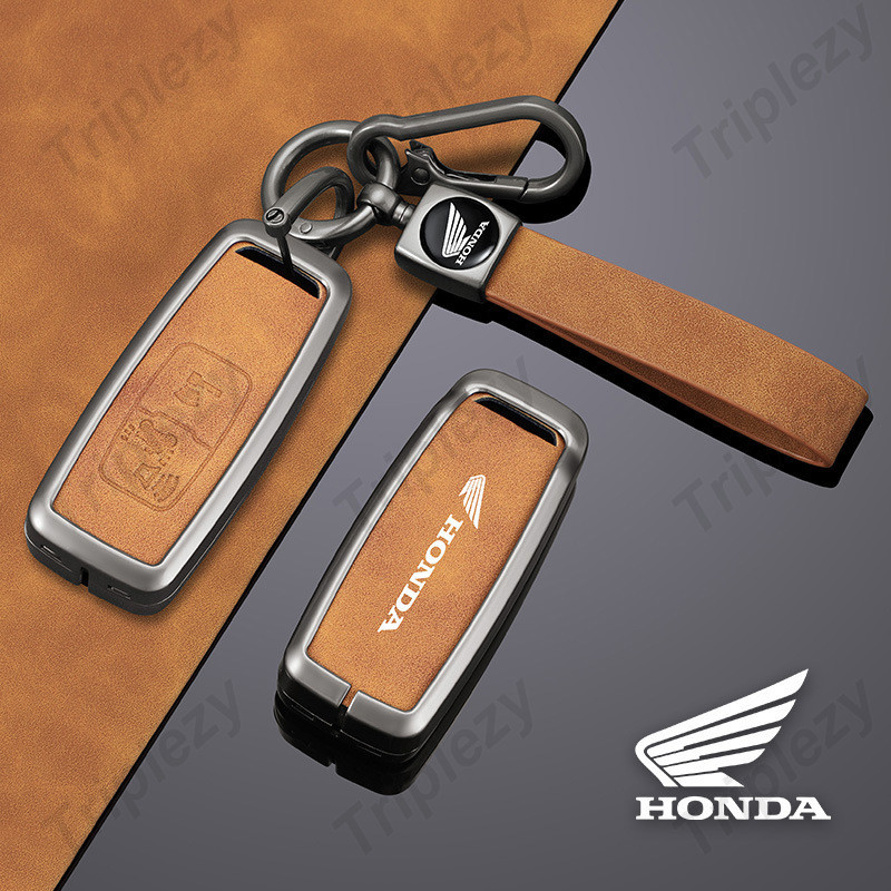 Zinc Alloy Shell Car Key Case Cover Keyless Retro Gray Genuine Leather ...