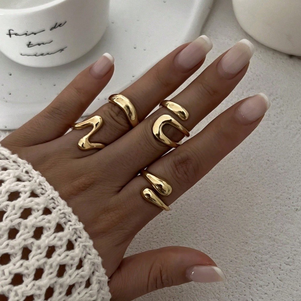 4Pcs/Set Fashion Geometric Open Rings Set For Women Punk Metal ...