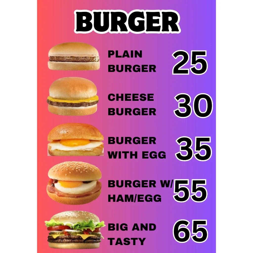 Laminated BURGER VIOLET Signages A4 Size water proof makapal,matibay ...
