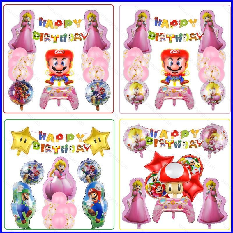 cartoon Mario Peach Princess game foil balloons banner birthday party ...