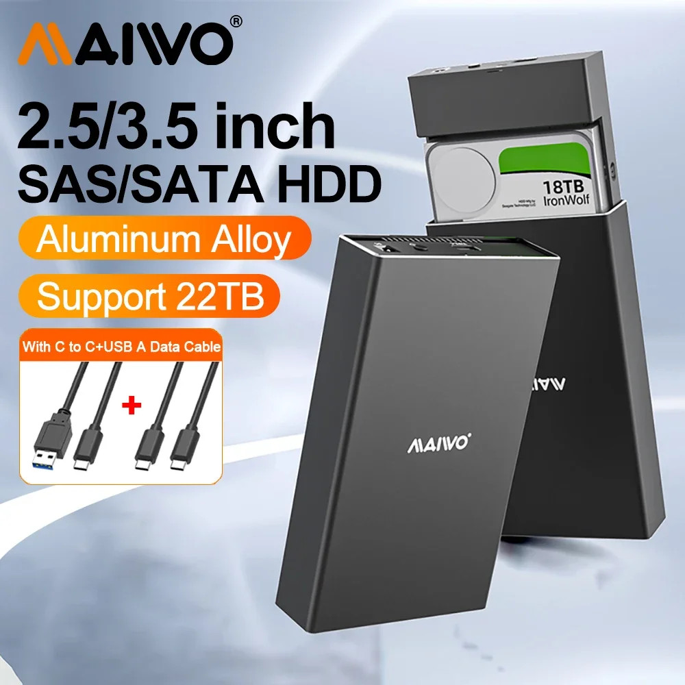 MAIWO SAS SATA Hard Drive Enclosure USB3.1 Type-C SAS 2.5& 3.5 Inch HDD ...