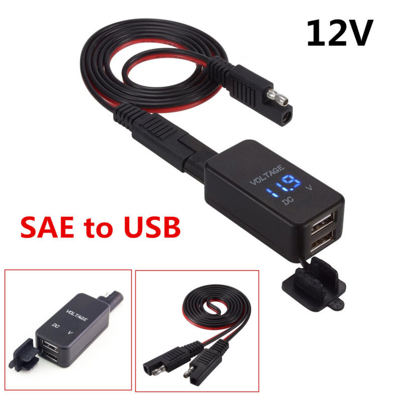 Motorcycle 12V SAE to USB Cable Adaptor Dual Power Port Charger LED ...