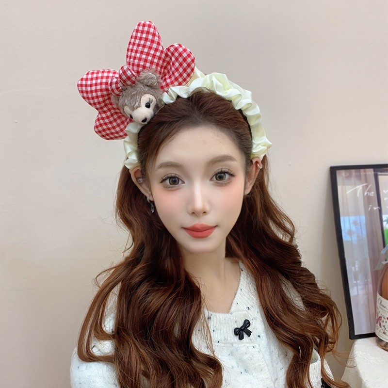 Cute Cartoon Bow Pleated Face Wash Hair Bands Female 2024 New High-End ...