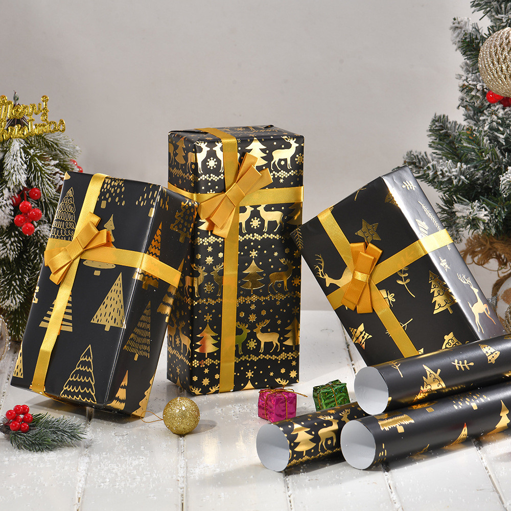 50*70cm Retro style Black Gold Paper Hot stamping Christmas Wrapping ...