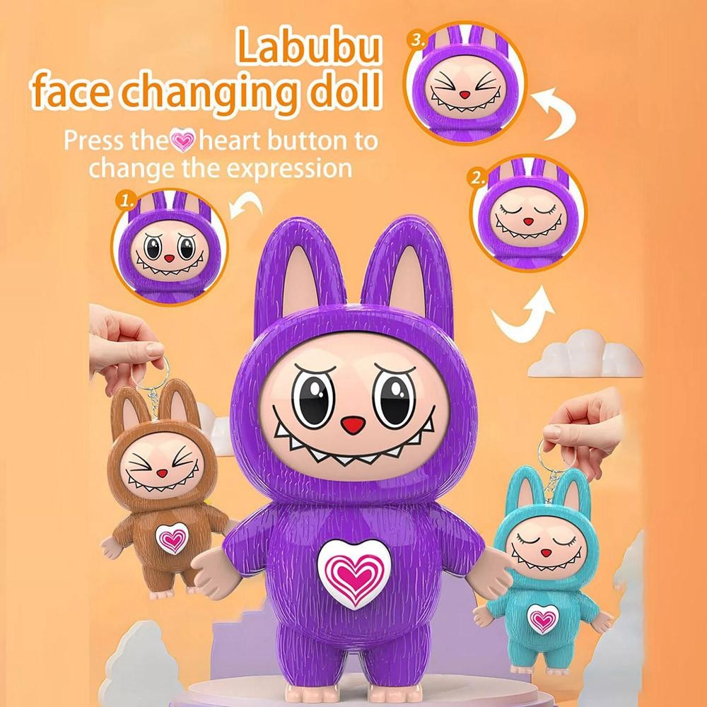 Labubu Face Changing Keychain Doll Figure Toy3 Faces Model Bag ...