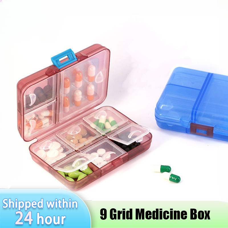 9 Grids Medicine Box Pill Dispenser Pillbox Drug Storage Box Portable ...