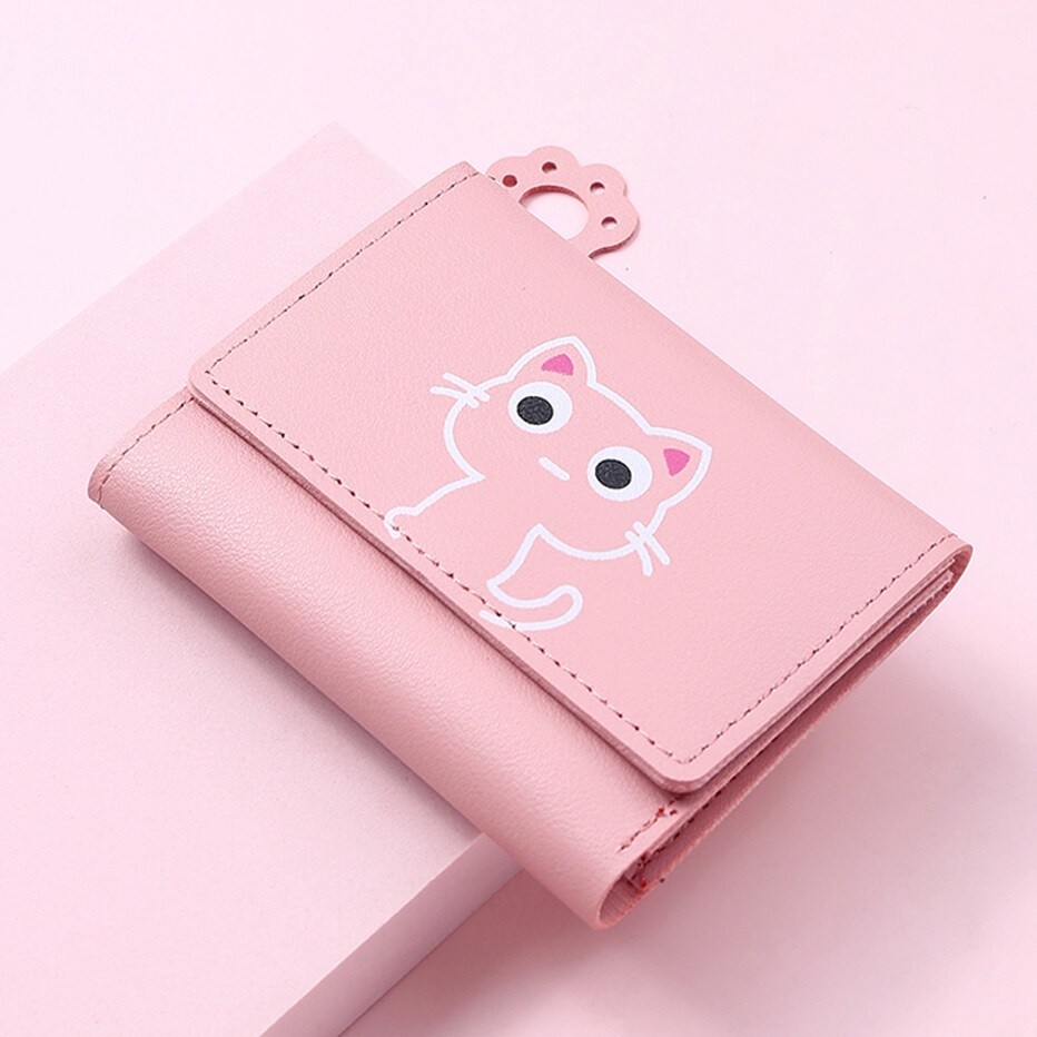 Cute Cat Wallet Women Leather Small Coin Purses Short Wallet Girls ...