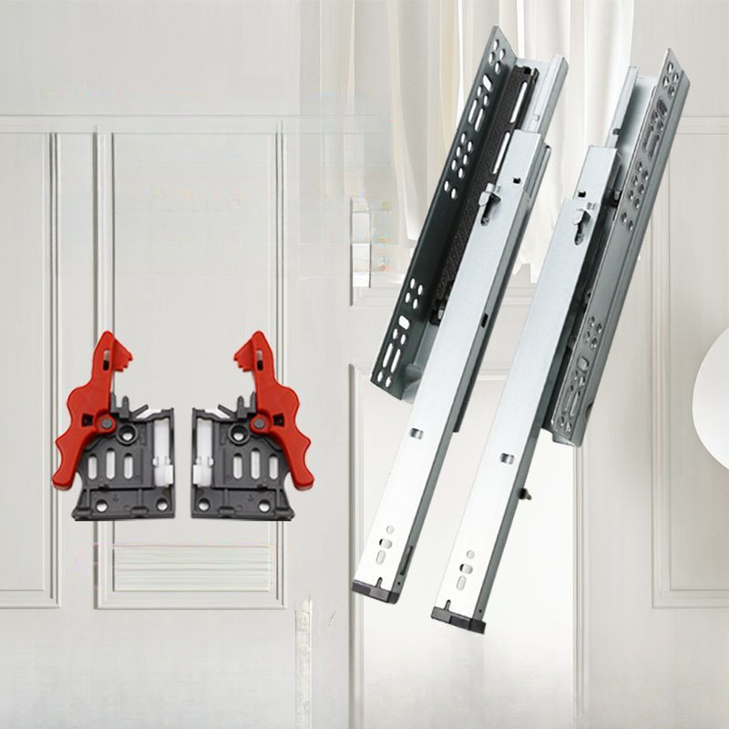 Rail Slides | Three-Section Bottom Support Hidden Buffer Damping Slide ...