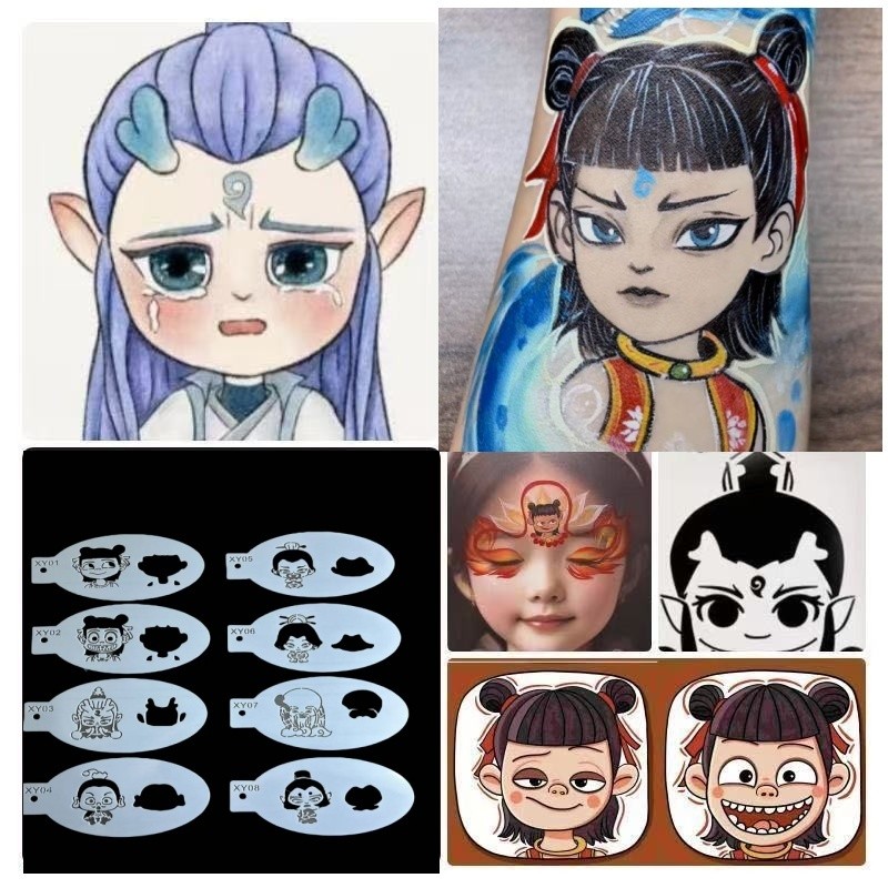 Nezha Template Chinese Myth Children Facial Body Painting Hollow ...