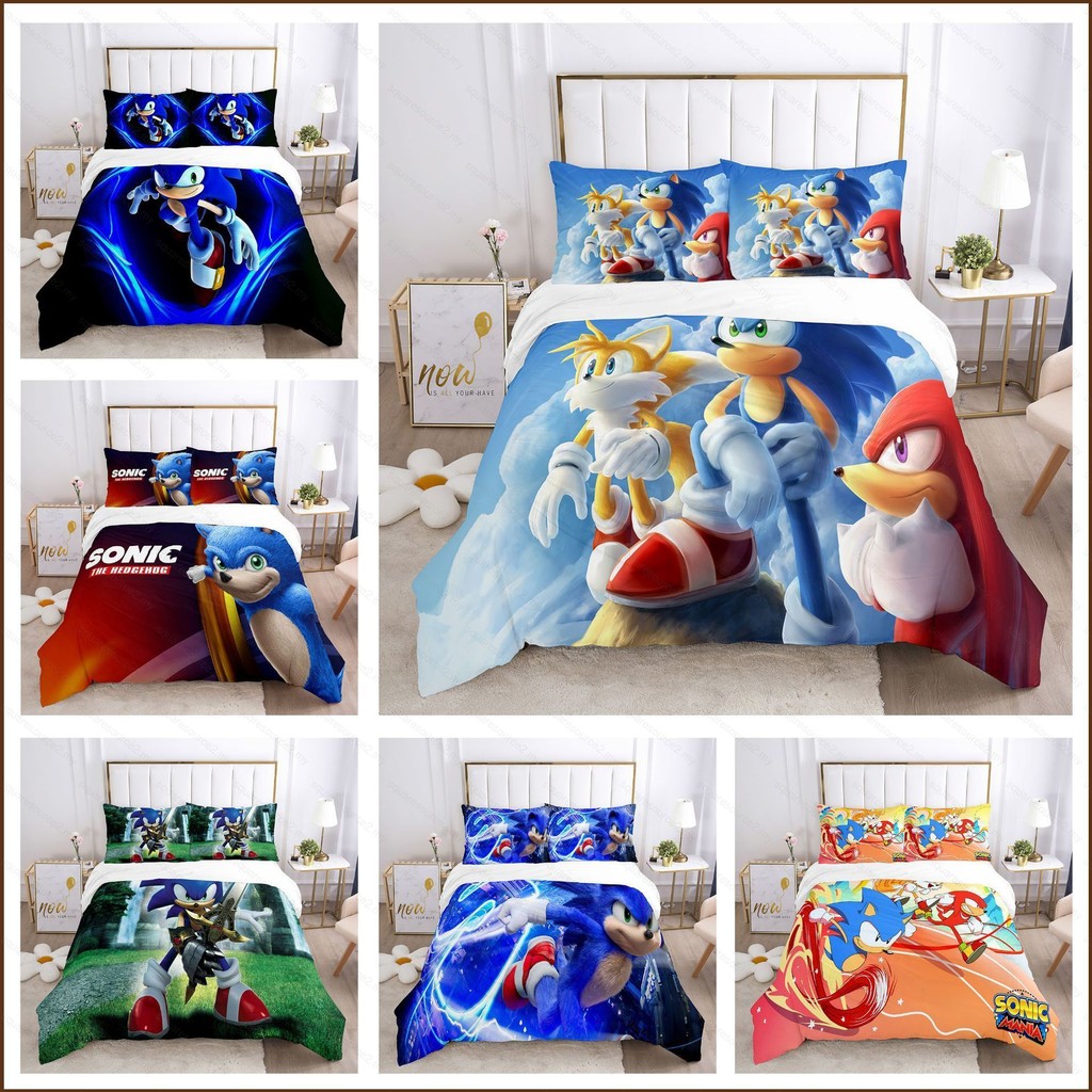 SQ2 Sonic The Hedgehog Quilt Bedsheet Set Single Size Duvet Cover Quilt Cover Home Bedroom ...