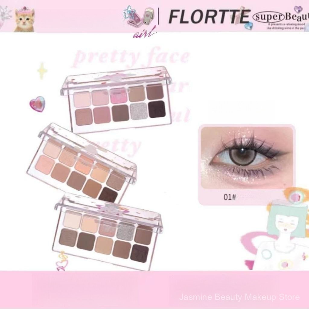 FLORTTE 10 Colors Eyeshadow Ten Color Eyeshadow Palette Daily Commuting Matte Earth Color Base ...