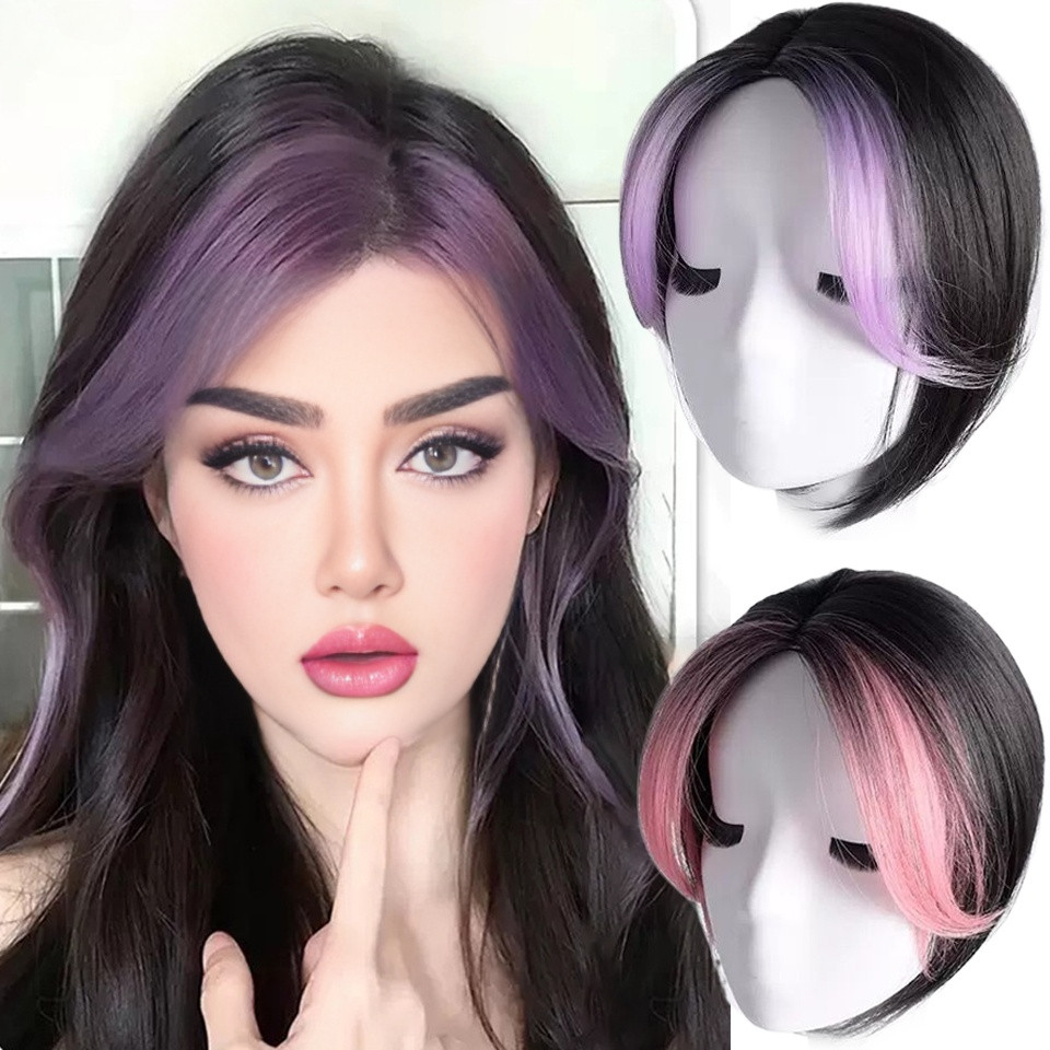 Mid cut bangs wig, hair extension and replacement block, highlight dyed ...