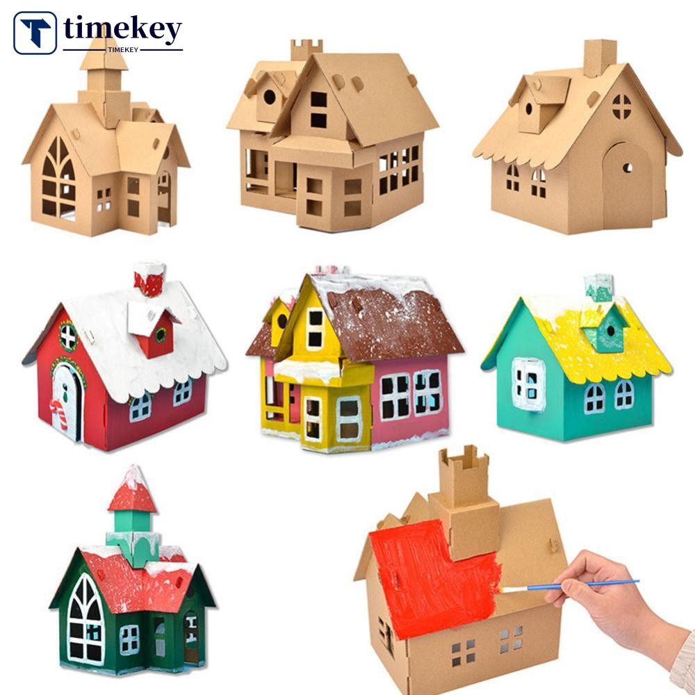 TIMEKEY Christmas House Model Kit Cardboard Coloring Playhouse Paper ...