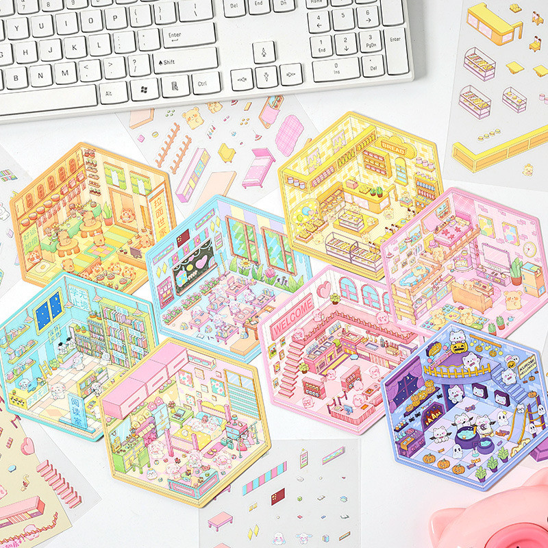 Cdaily|Mini Cartoon Scene Sticker Cute 3d Student Fun Sticker Pack ...