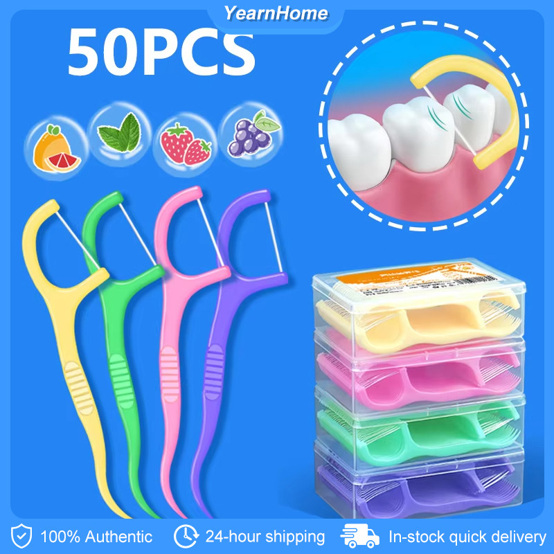 50Pcs/Box Fruit Flavor Orthodontic Floss Stick Disposable Floss Dental ...