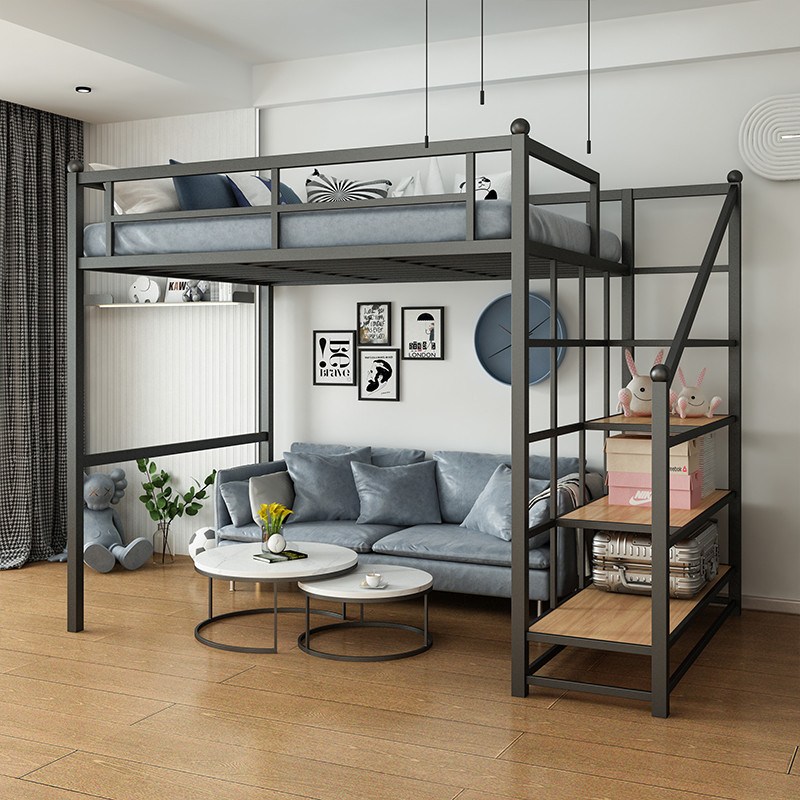 Wrought Iron Loft Bed Multi-Functional Attic Bed with Ladder Cabinet ...