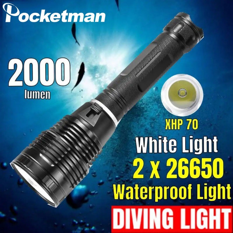 IPX8 LED Diving Flashlight XHP70.2 Waterproof Yellow Lantern 1 Mode ...