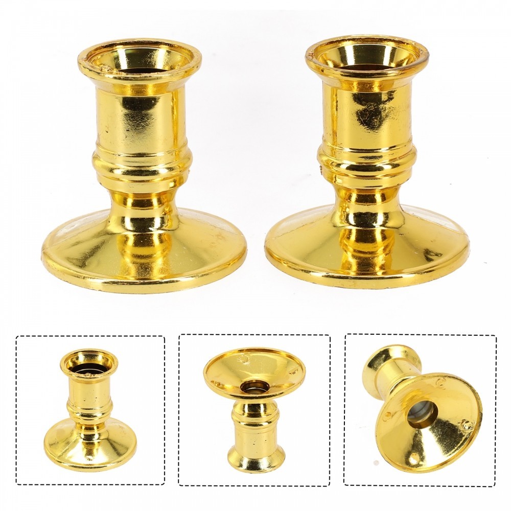 Gold Pillar Candle Base Holders Fits Standard Sized Taper Candles (2 ...