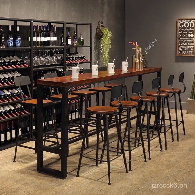Solid Wood Bar Counter Chair Restaurant Bar Counter High Chair Milk Tea ...