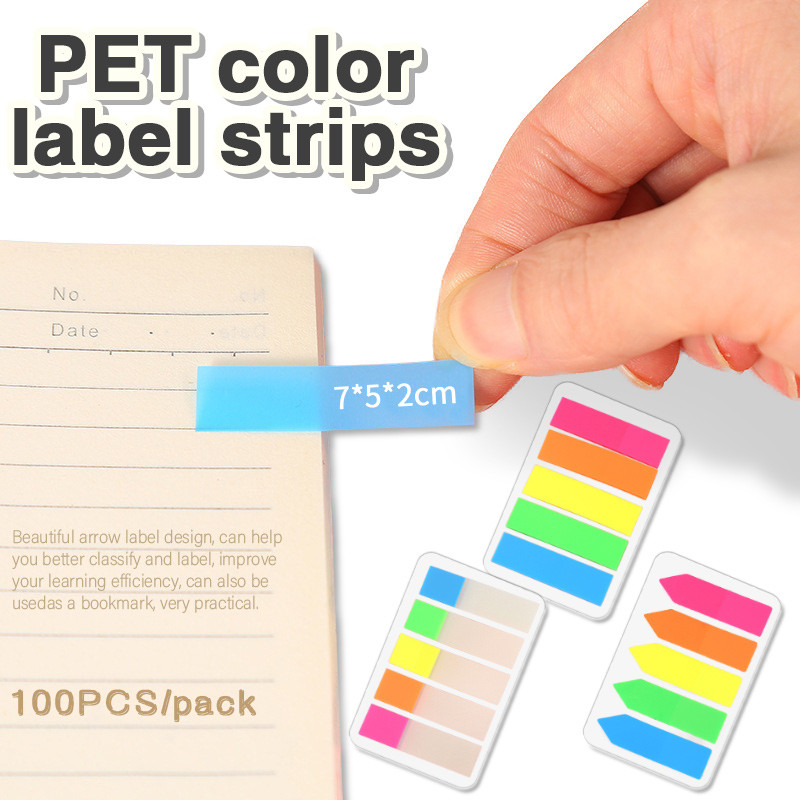 100Sheets Muti-Color Stickers Transparent Fluorescent Index Tabs Arrow ...