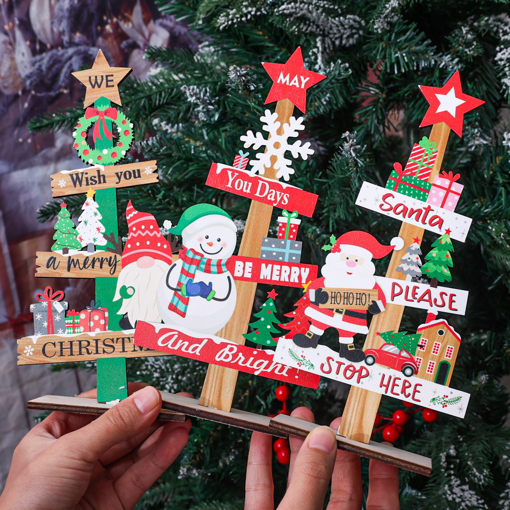 Christmas Wood Sign Plaque Ornaments - Cartoon Xmas Standing Plaques ...