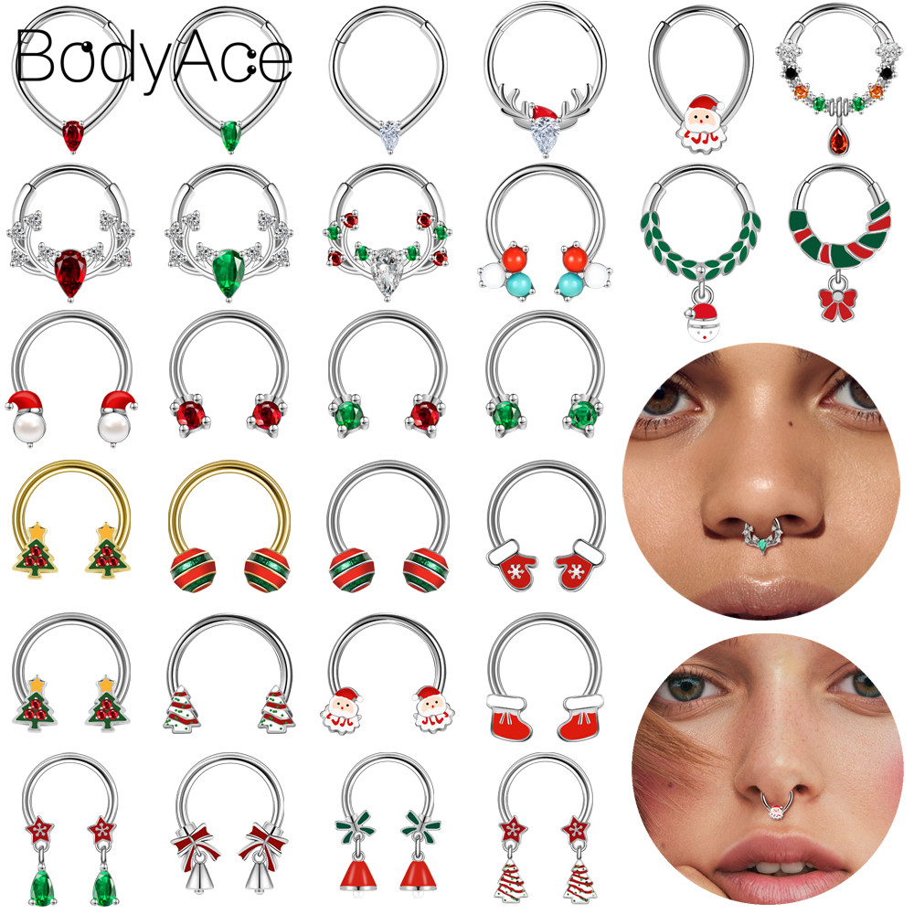 Bodyace Stainless Steel Nose Ring 1 Pc 16G Nose Piercing Christmas ...