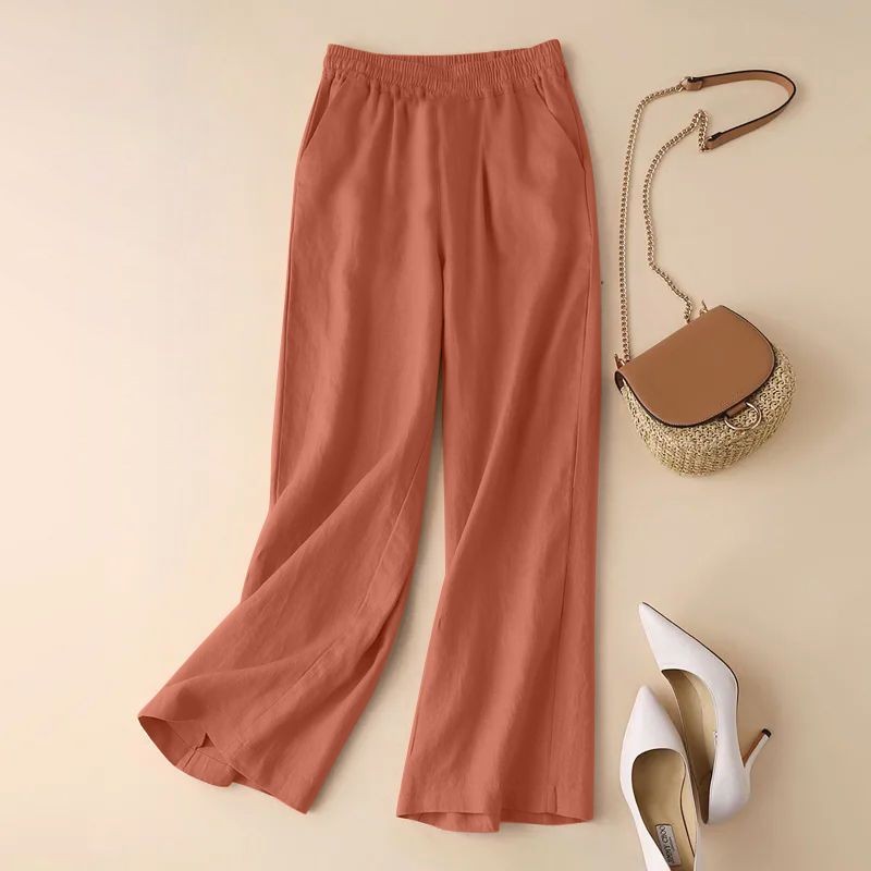 Fashionable Pure Cotton Wide Leg Pants with Elastic Waistband, Casual ...