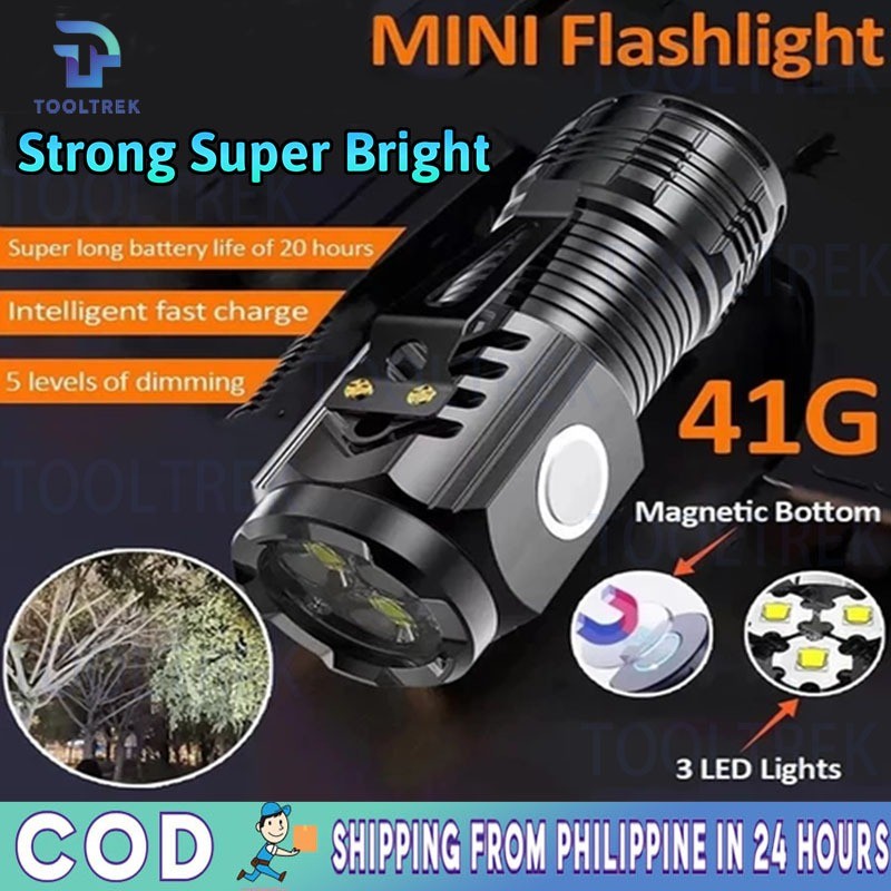 Flashlight Rechargeable Waterproof Type-C USB Charge 5 Modes Brightness ...