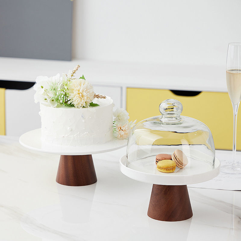 Acacia Mangium Ceramic Cake Tray High Leg Internet Celebrity Dim Sum ...