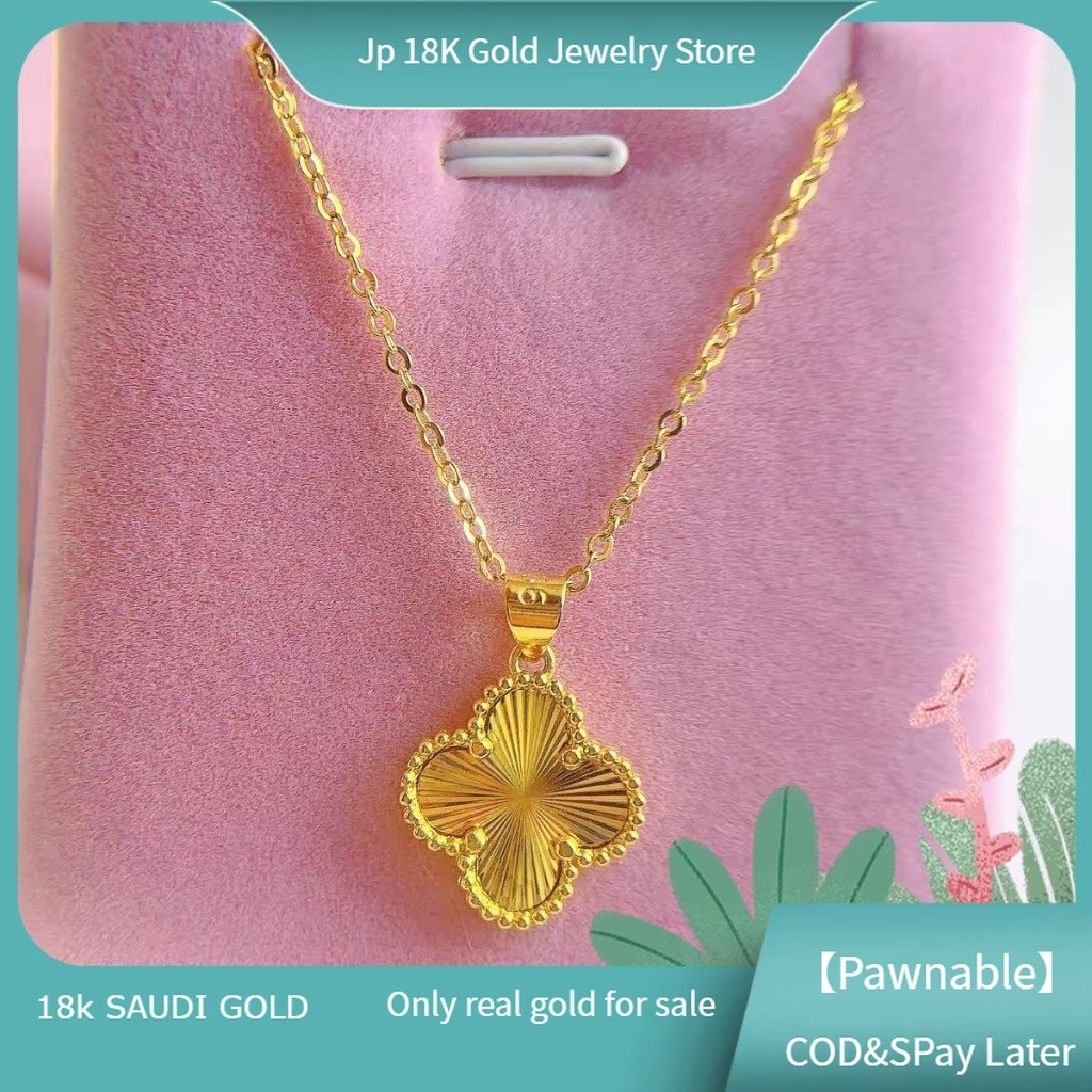 COD ️ 【️Pawnable】18K Saudi Gold necklace Gold necklace four leaf clover ...