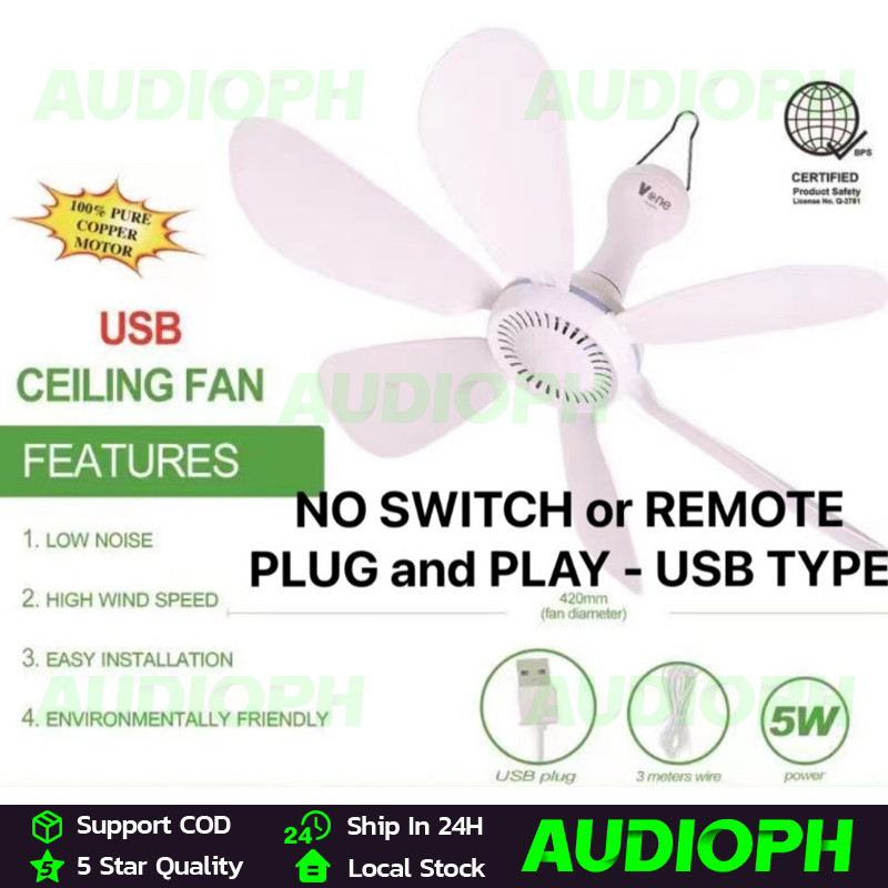 Portable Fan USB Ceiling Fan 6 Blade Ceiling Fan USB Cable Fan ...