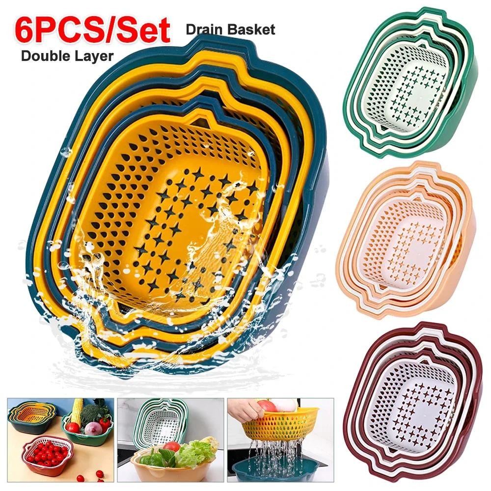 6pcs/set Strainers and Colanders Bowl Set Stackable 2 in 1 Fruit ...