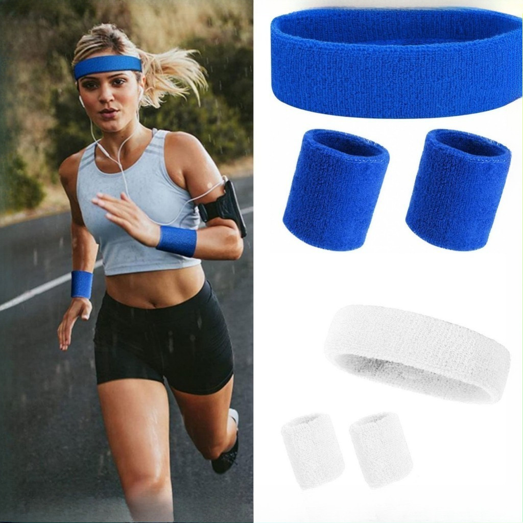 3PCS Sports Headband Exercise Sweatband Set Sweat Resistant Wristband ...